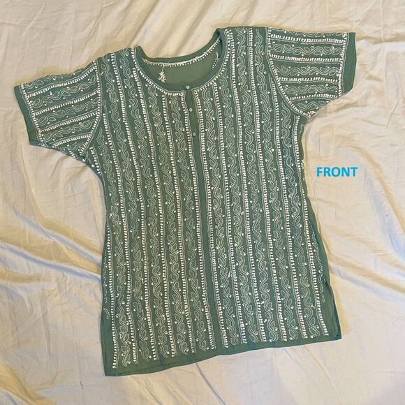 Tops | Shear Embroidered Shirt Sea Green | Poshmark